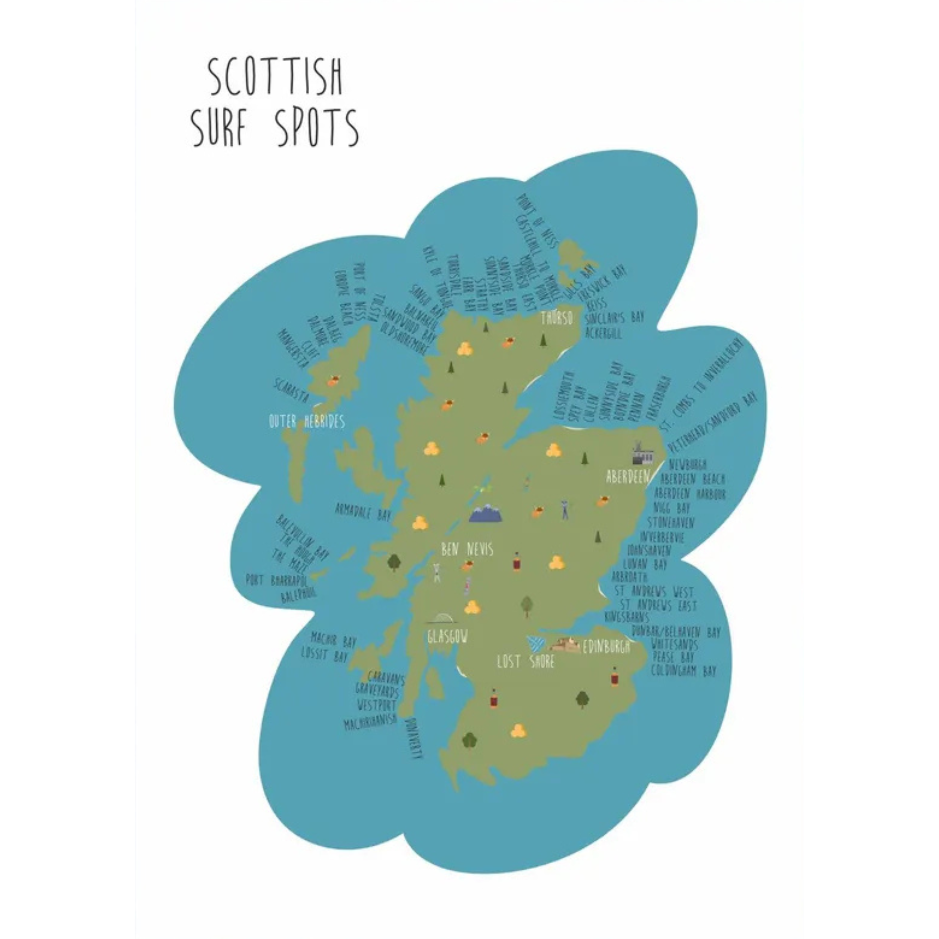 Scottish Surf Spots Print – Lost Shore Surf Shop